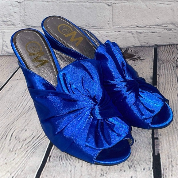 CM | Shoes | Cm Loreali Royal Blue Satin Knotted Peep Toe Platform Mule ...
